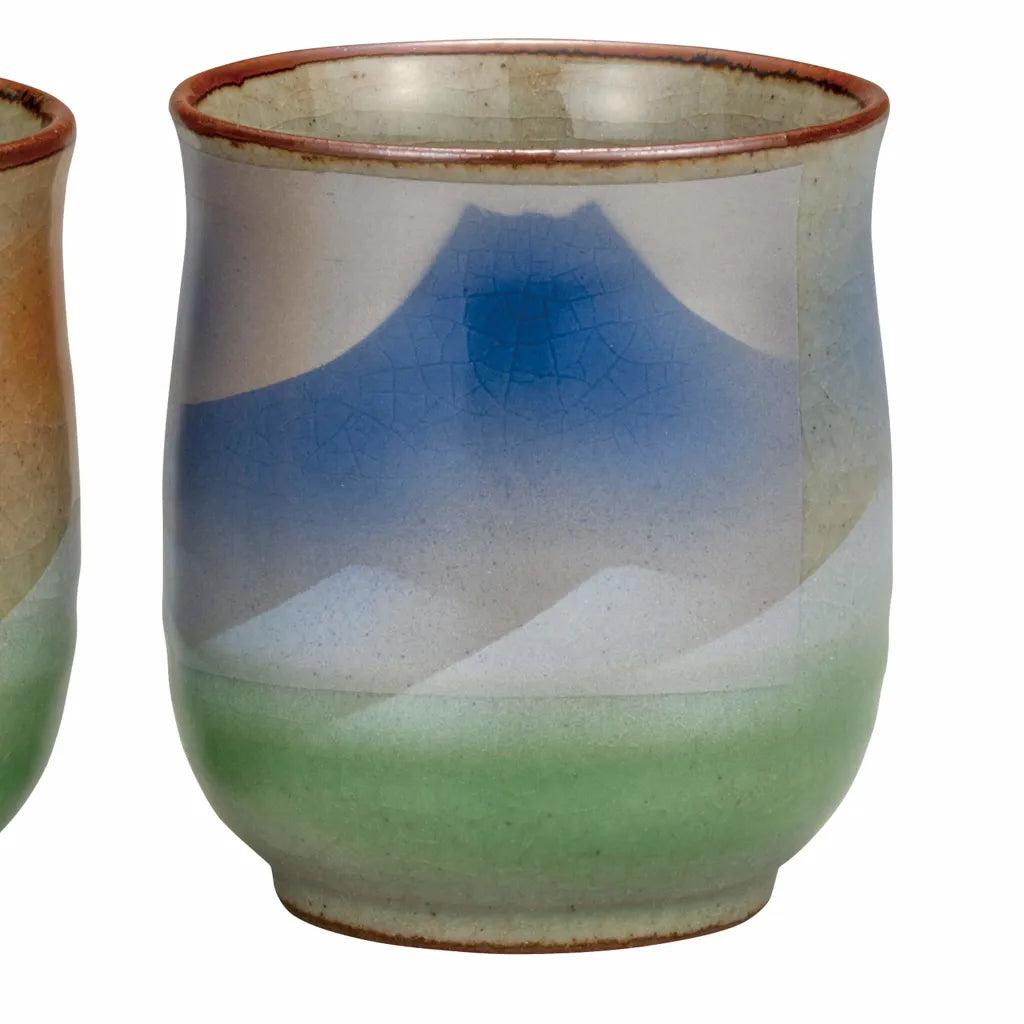 Kutani Mt.Fuji Yunomi Japanese pair of Teacups - Link in Japan
